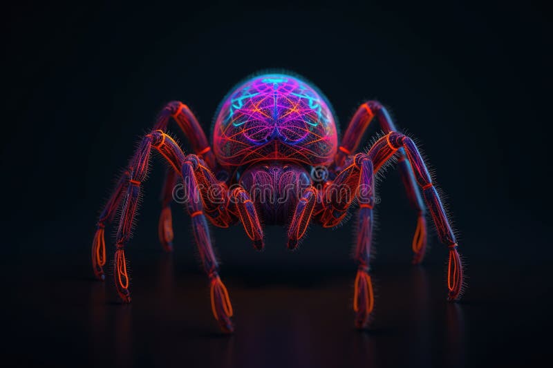 Low Poly 3D Spider, Front Facing, Led Color Background, Colorful AI ...