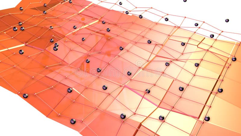 Low Poly 3D Surface with Flying Grid or Mesh and Black Spheres As ...