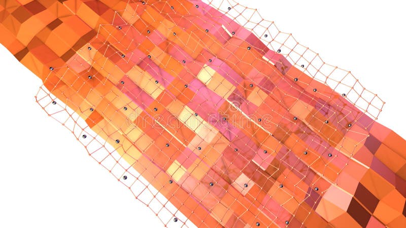 Low Poly 3D Surface with Flying Grid or Mesh and Black Spheres As ...