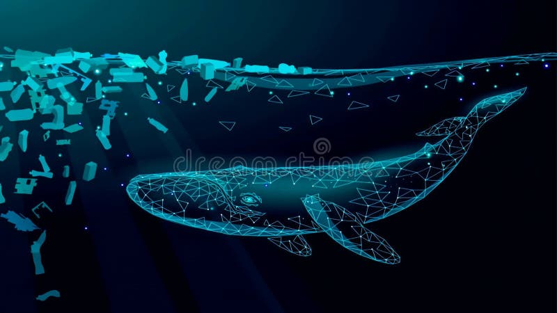 Low Poly 3D Whale Plastic Ocean Pollution Swimming Undersea. Water ...