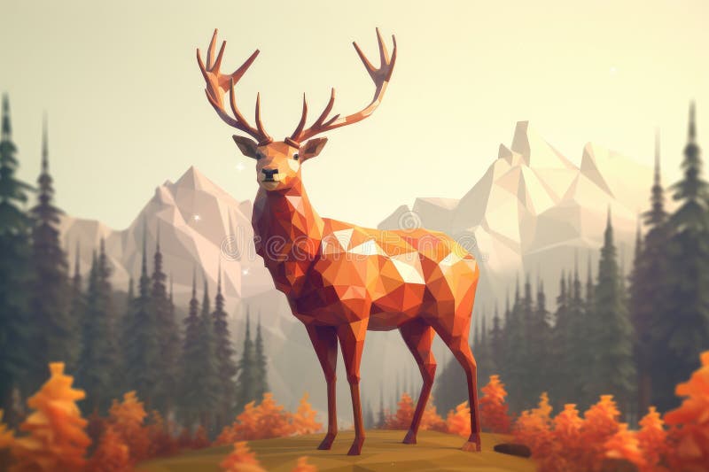 Low Poly Deer or Elk in the Forest. Generative AI Stock Illustration ...
