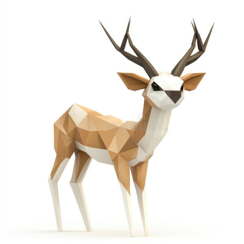Low Poly Deer, Geometric Antelope, 3D Rendering Stock Illustration ...