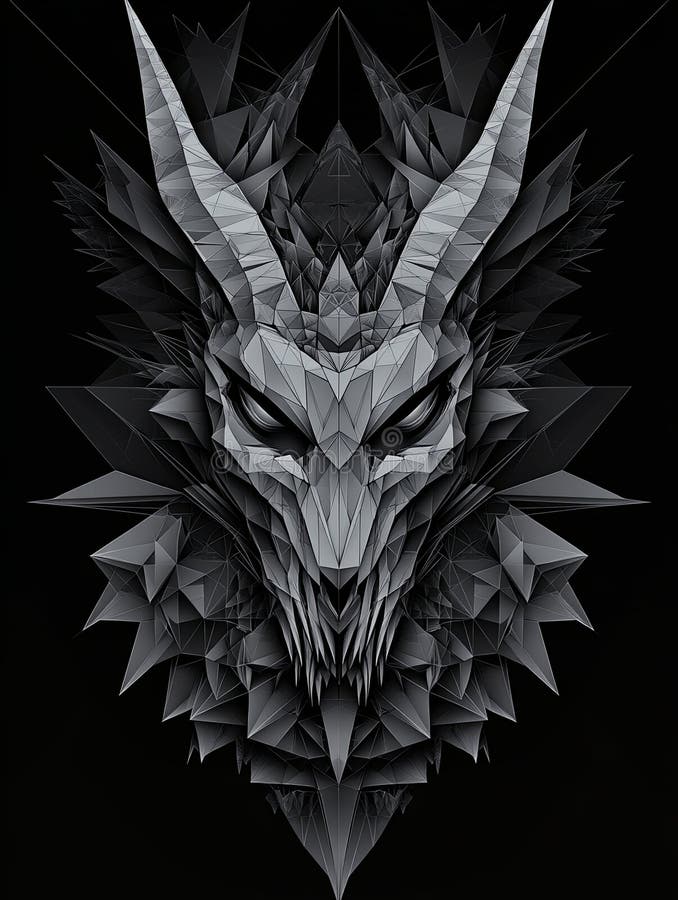 Low-poly Demonic Creature Head, Dark Grey, Sharp Angles, Horns ...