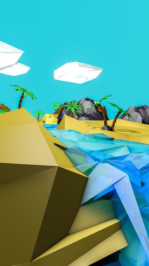 Low Poly Desert Landscape with Palm Trees. 3d Render Stock Illustration ...
