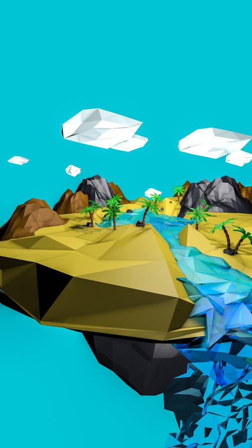 Low Poly Desert Landscape with Palm Trees. 3d Render Stock Illustration ...
