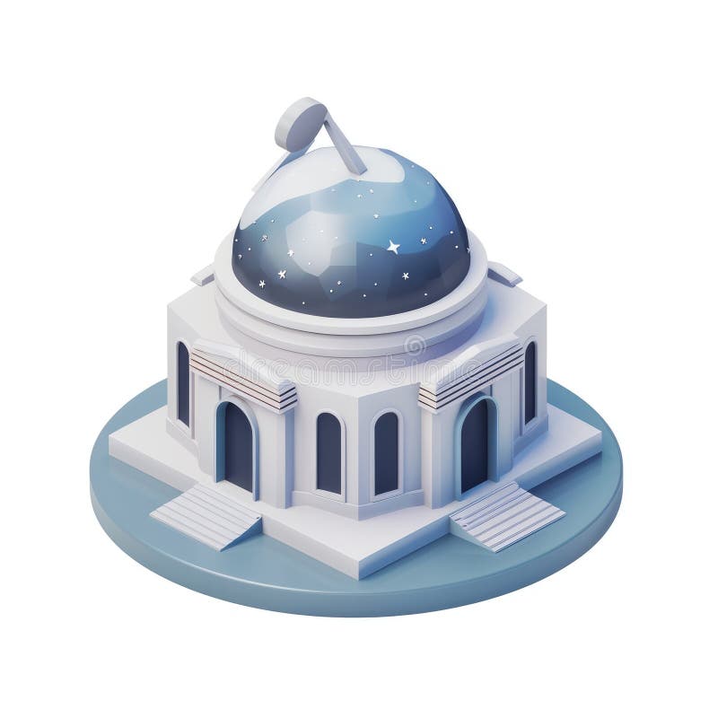 Isometric Observatory Building, Starry Dome, Night Sky Stock ...