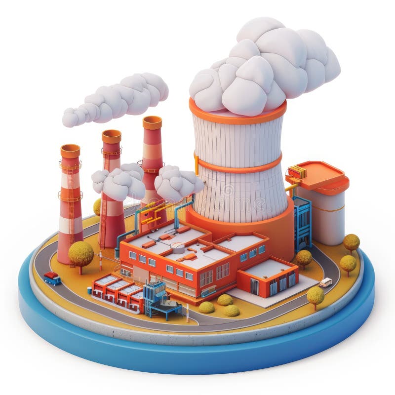 Isometric Cartoon Factory, Industrial Complex, Power Plant, Smoke ...
