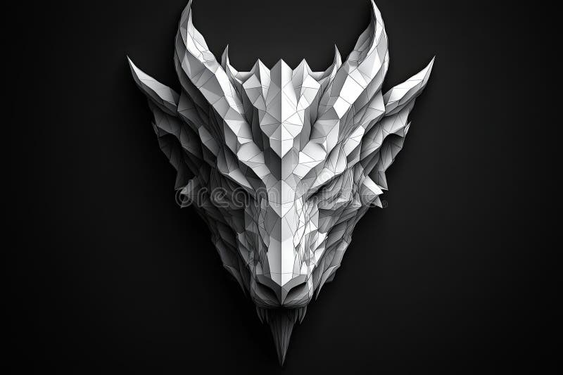 Low-poly Dragon Head, White 3D Model on Black Background Stock ...