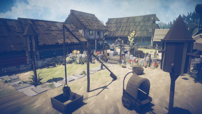 Low Poly Medieval Town stock illustration. Illustration of environment ...