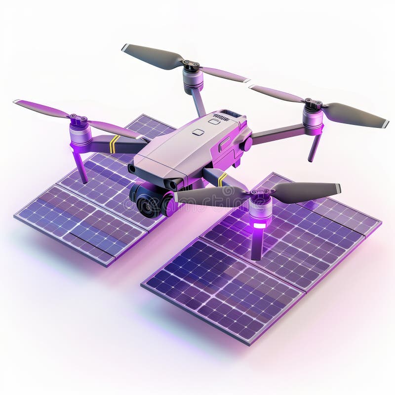 Low Poly Drone Inspecting Solar Panels in Eco-Friendly Environment ...