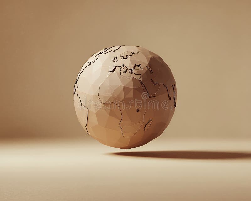 Low Poly Earth Globe Beige Minimalist 3D Model Render Map Eco Tone ...