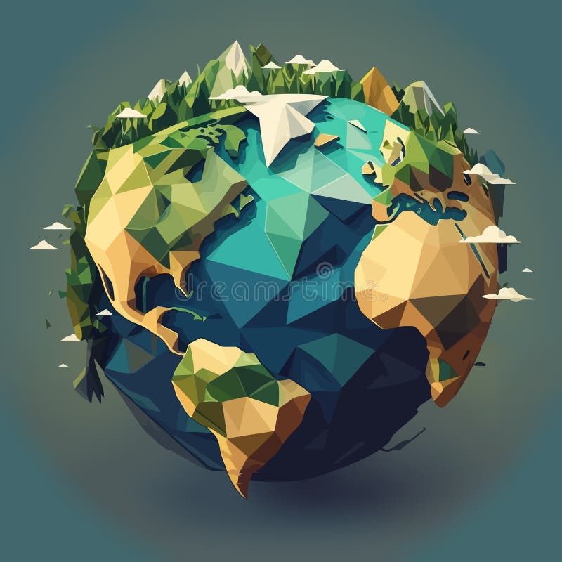 Low Poly Earth Illustration. Polygonal Globe Icon Stock Illustration ...