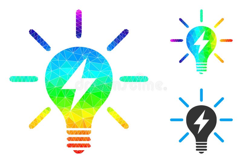 Vector Polygonal Electric Light Bulb Icon with Spectral Colored ...