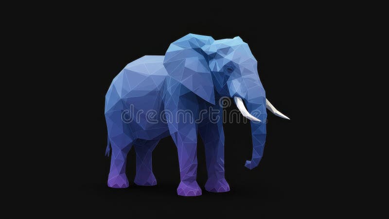 Low-Poly Elephant on Black stock illustration. Illustration of purple ...