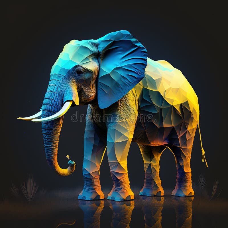 Low Poly Elephant in Blue and Yellow Color. Generative AI Stock ...