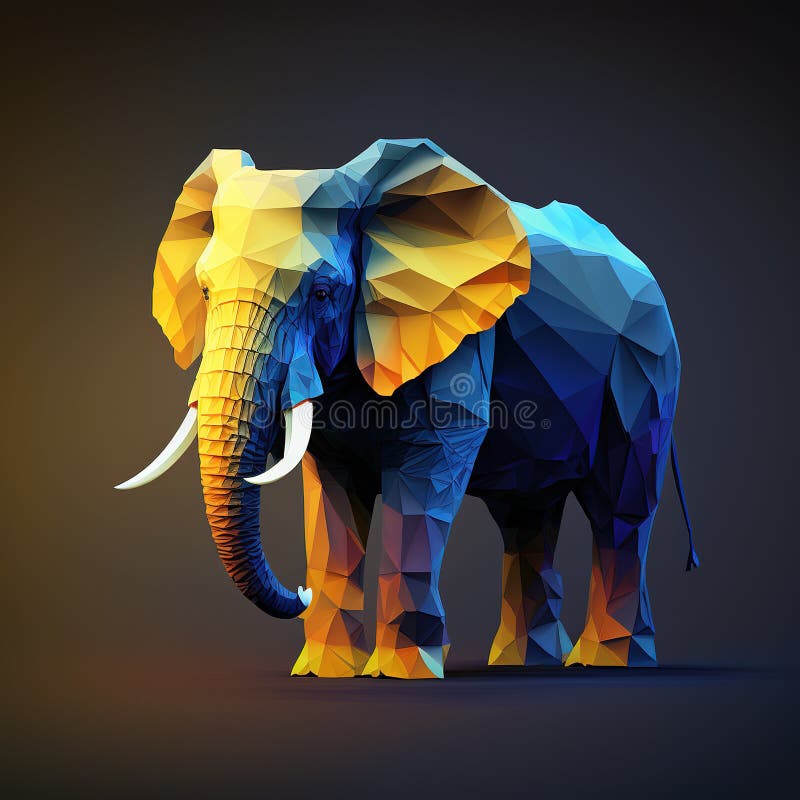 Low Poly Elephant in Blue and Yellow Color. Generative AI Stock ...