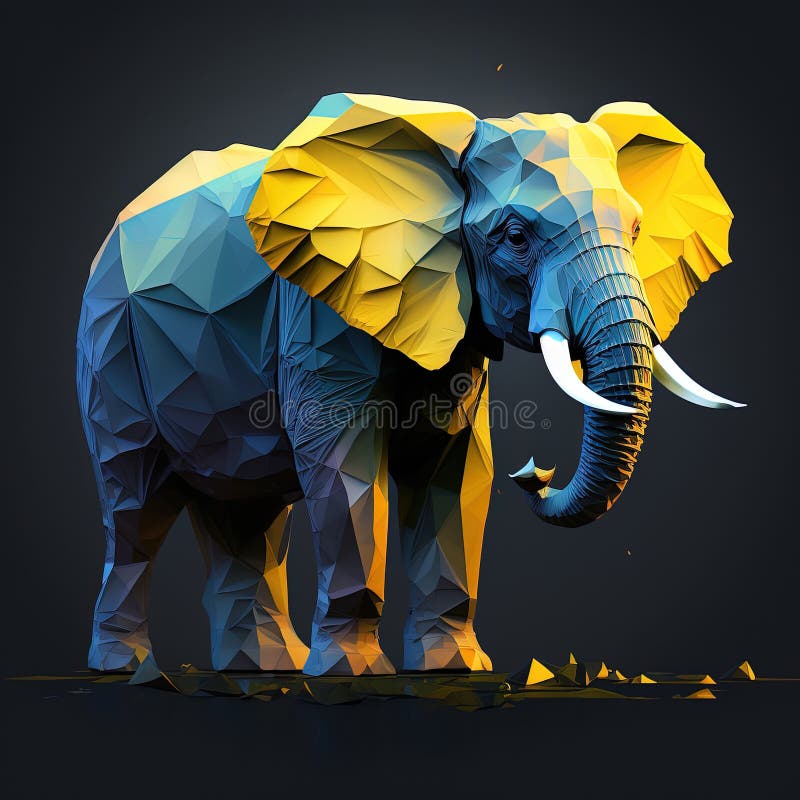 Low Poly Elephant in Blue and Yellow Color. Generative AI Stock ...