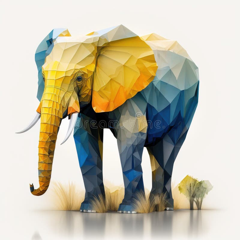 Low Poly Elephant in Blue and Yellow Color. Generative AI Stock ...