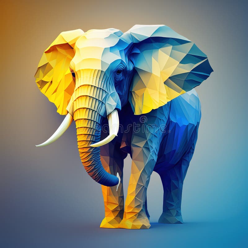 Low Poly Elephant in Blue and Yellow Color. Generative AI Stock ...