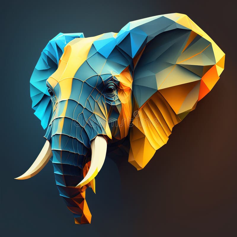 Low Poly Elephant in Blue and Yellow Color. Generative AI Stock ...