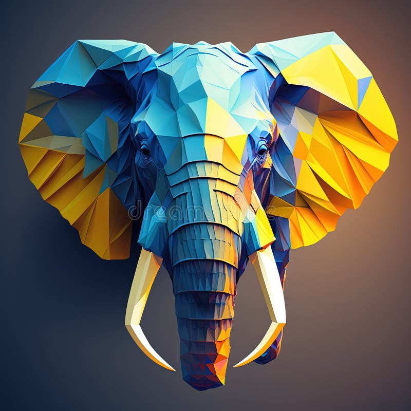 Low Poly Elephant in Blue and Yellow Color. Generative AI Stock ...