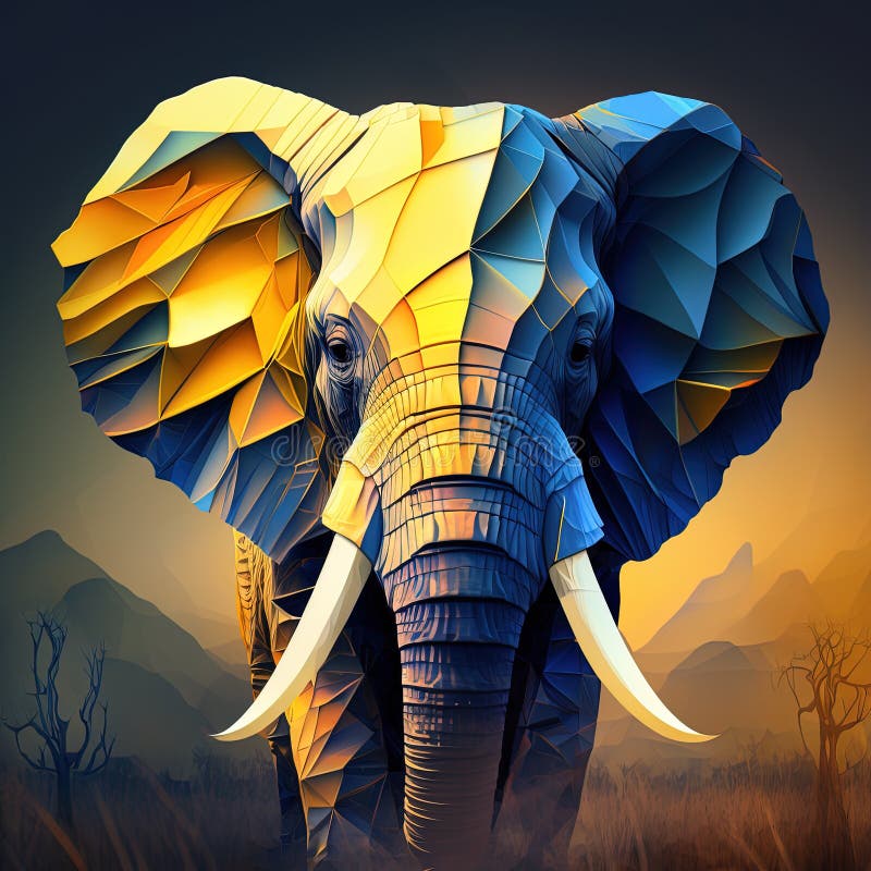 Low Poly Elephant in Blue and Yellow Color. Generative AI Stock ...