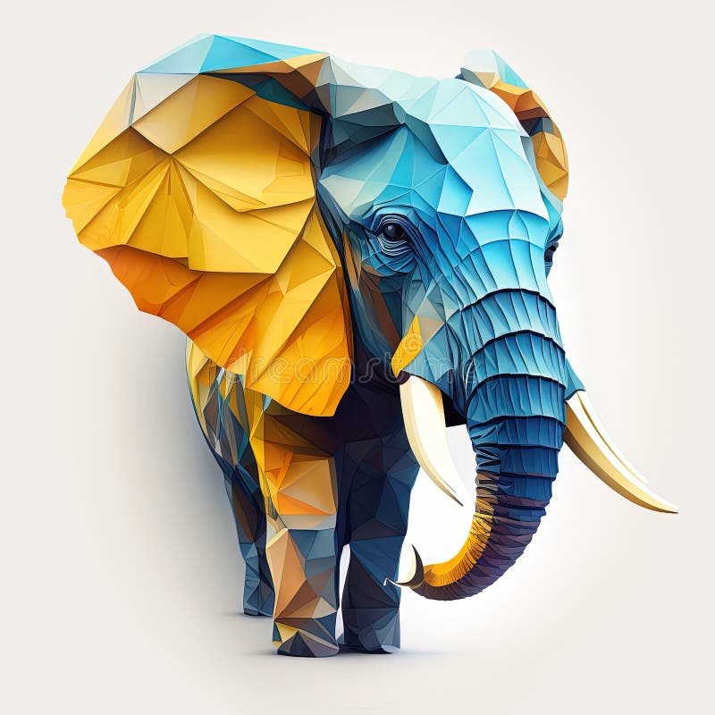 Low Poly Elephant in Blue and Yellow Color. Generative AI Stock ...