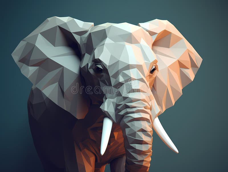 Low Poly Elephant Portrait on Dark Background, AI Generated Stock Image ...