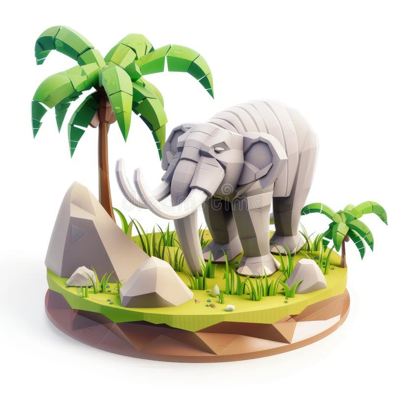 Low Poly Mammoth on Tropical Island: a 3D Render of a Woolly Mammoth ...