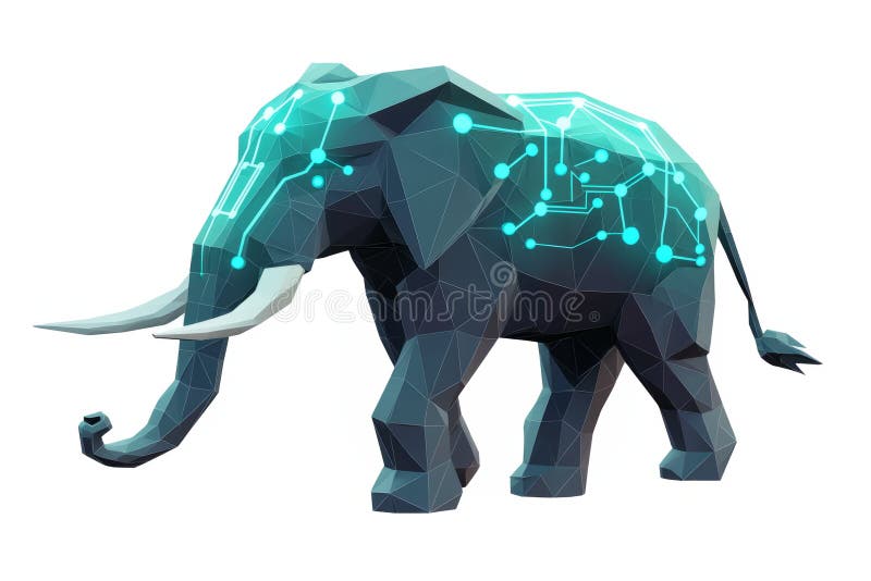 Low Poly Elephant with Turquoise Glowing Circuitry Patterns Across Its ...