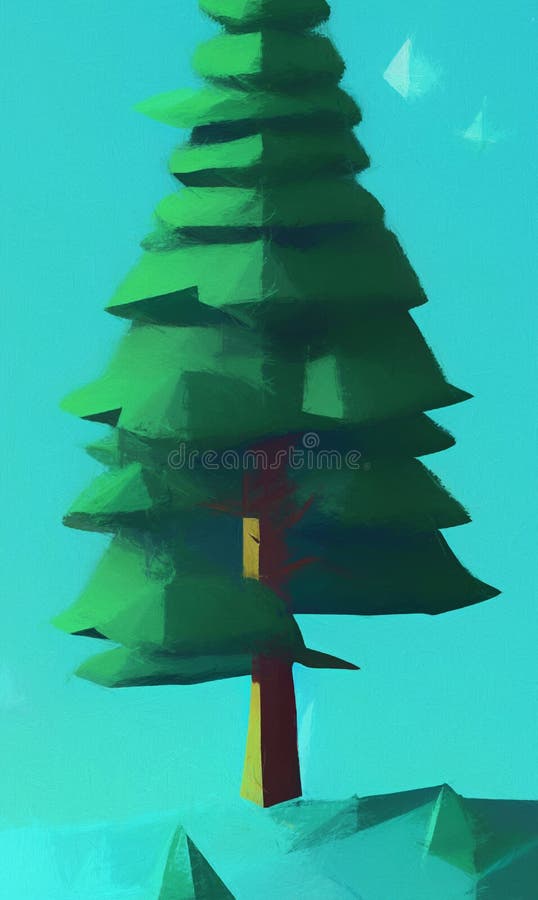 Low Poly Fir Tree - Digital Painting Stock Illustration - Illustration ...