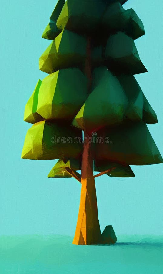 Low Poly Fir Tree - Digital Painting Stock Illustration - Illustration ...