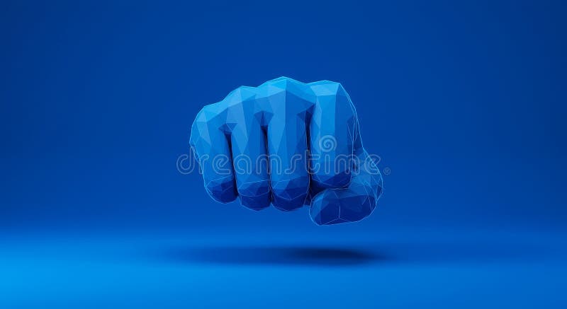 Low Poly Fist Blue Background Powerful Strength Determination Defiance ...