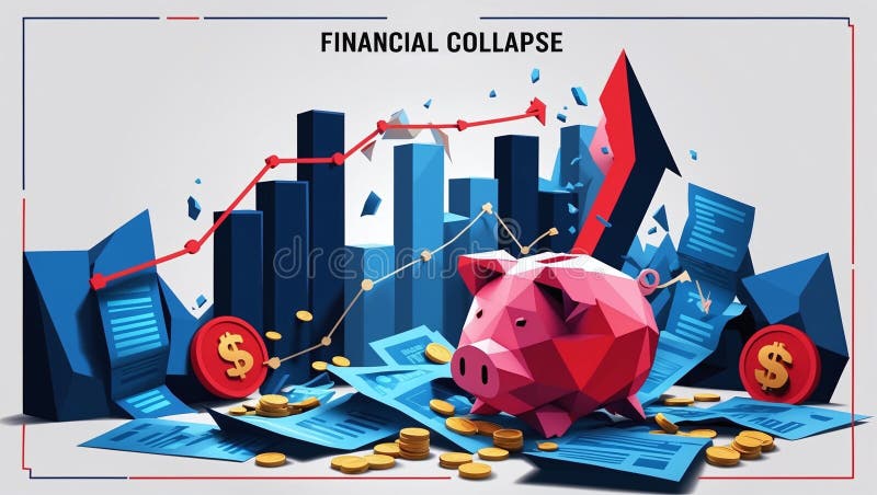 Low Poly Flat Vector Illustration of Financial Collapse with Bold ...