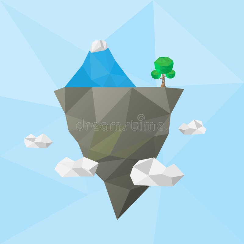 Low Poly Floating Island on the Background. Polygonal 3d Design or ...
