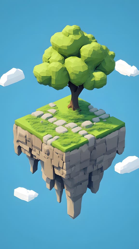 Low Poly Floating Island with Tree and Clouds Generated Using AI. Stock ...