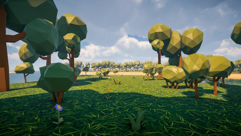 Low Poly Forest Landscape Background without Human and Animals 3d Render Stock Illustration ...