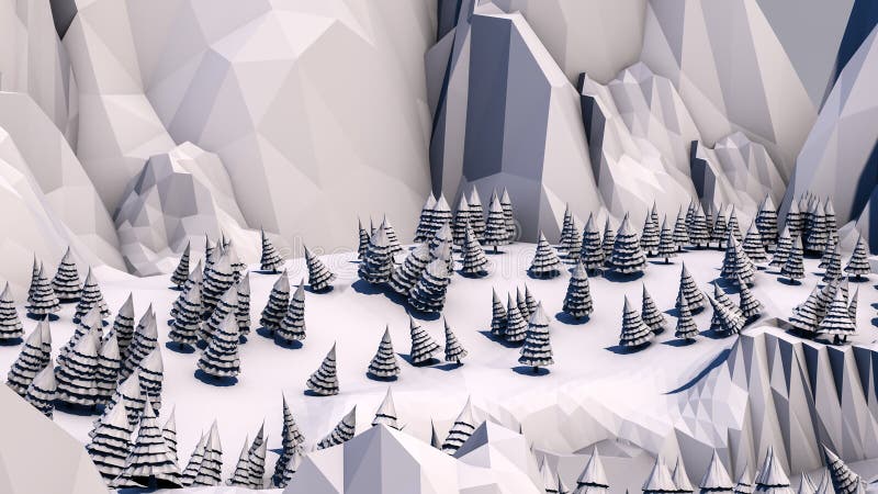 Low Poly Forest Landscape. Illustration. Spruce Forest and Mountains ...