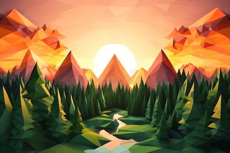 Low Poly Forest Landscapetriangular Polygons Create a Stylized a Stock ...