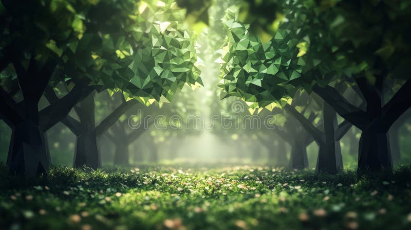 Low Poly Forest Path in Soft Sunlight Stock Illustration - Illustration ...