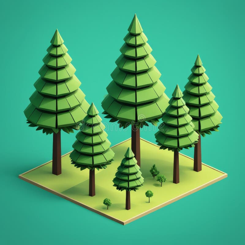 Low Poly Forest with Pine Trees on Green Background Stock Illustration ...