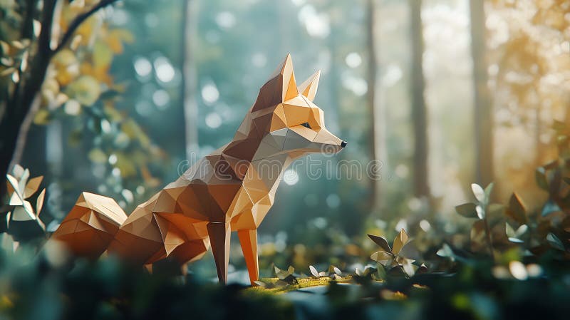 Low Poly Fox in Forest 3D Render Nature Scene Wildlife Art Stock ...
