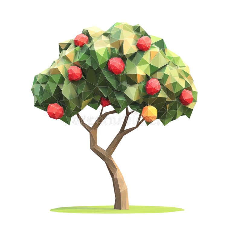 Low Poly Fruit Tree with Red and Orange Apples on a Green Ground Stock Illustration ...