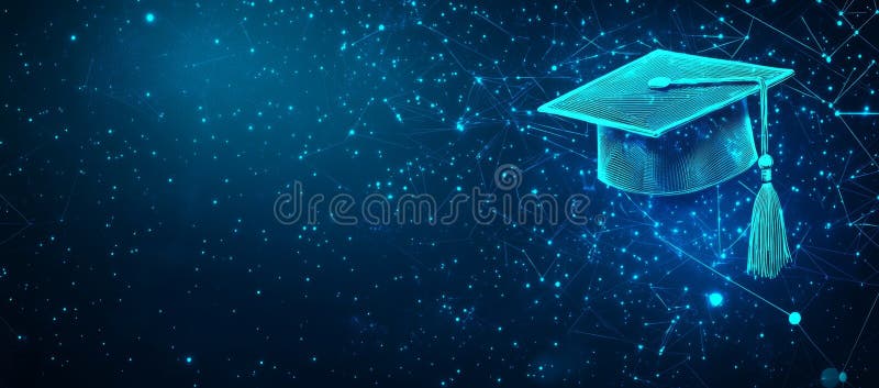 A Low-poly Glowing Graduation Cap Illustration with a Dark Background ...