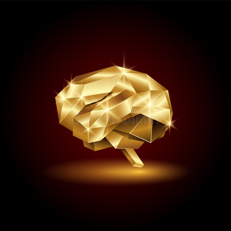 Low Poly Golden Human Brain. Abstract Anatomy Organ. Vector 3D Polygon ...