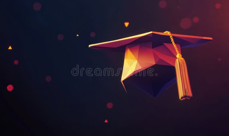 Low-poly Graduation Cap on Dark Background with Geometric Shapes ...