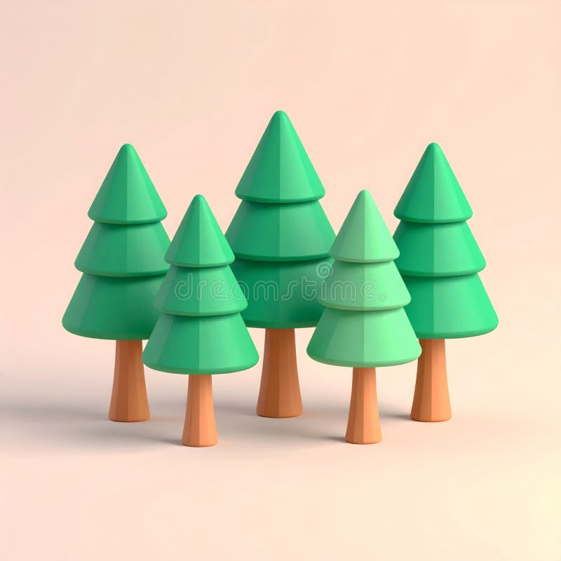 Low Poly Green Trees on Pastel Background Stock Illustration ...