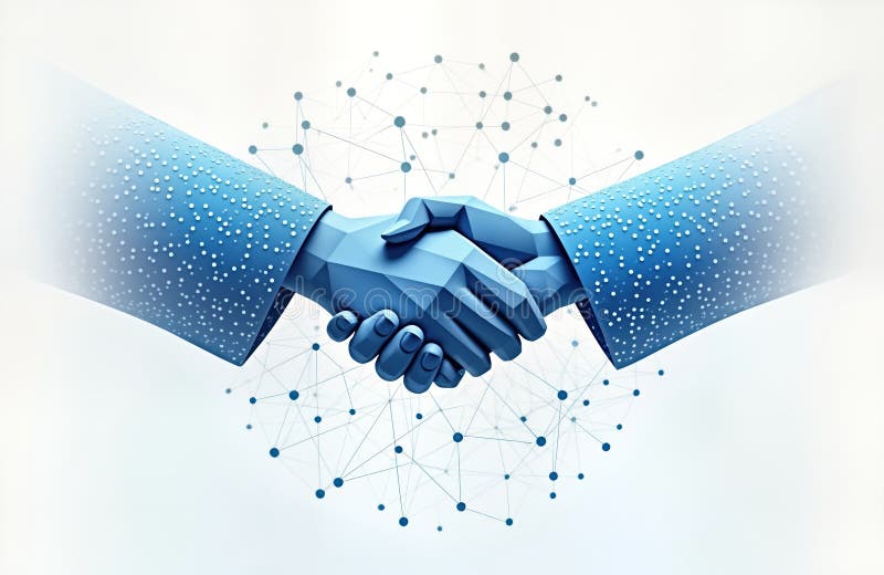 Low-poly Handshake Illustration with Network Graphic. Two Hands Shake ...
