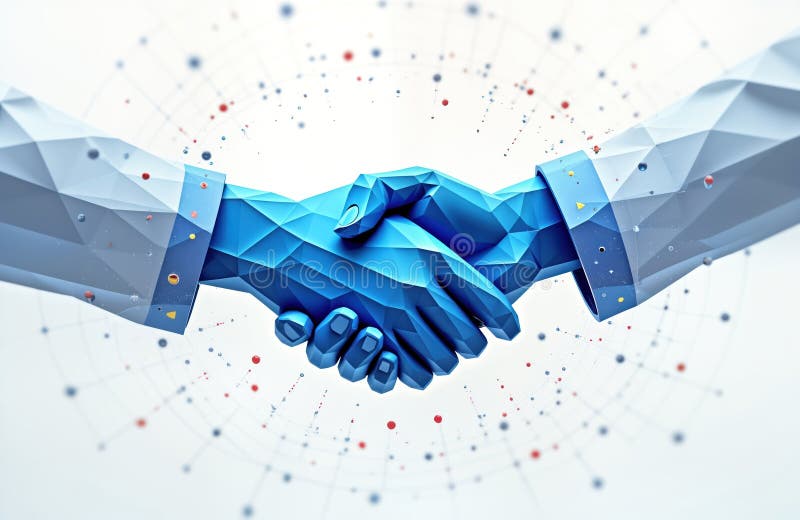 Digital Handshake Low Poly Blue Network Connection Stock Illustrations ...