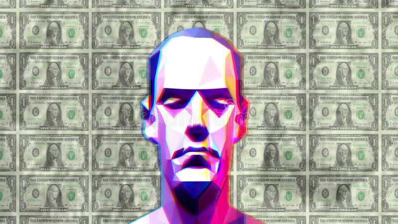 Low Poly Head Against Dollar Background Stock Footage - Video of ...